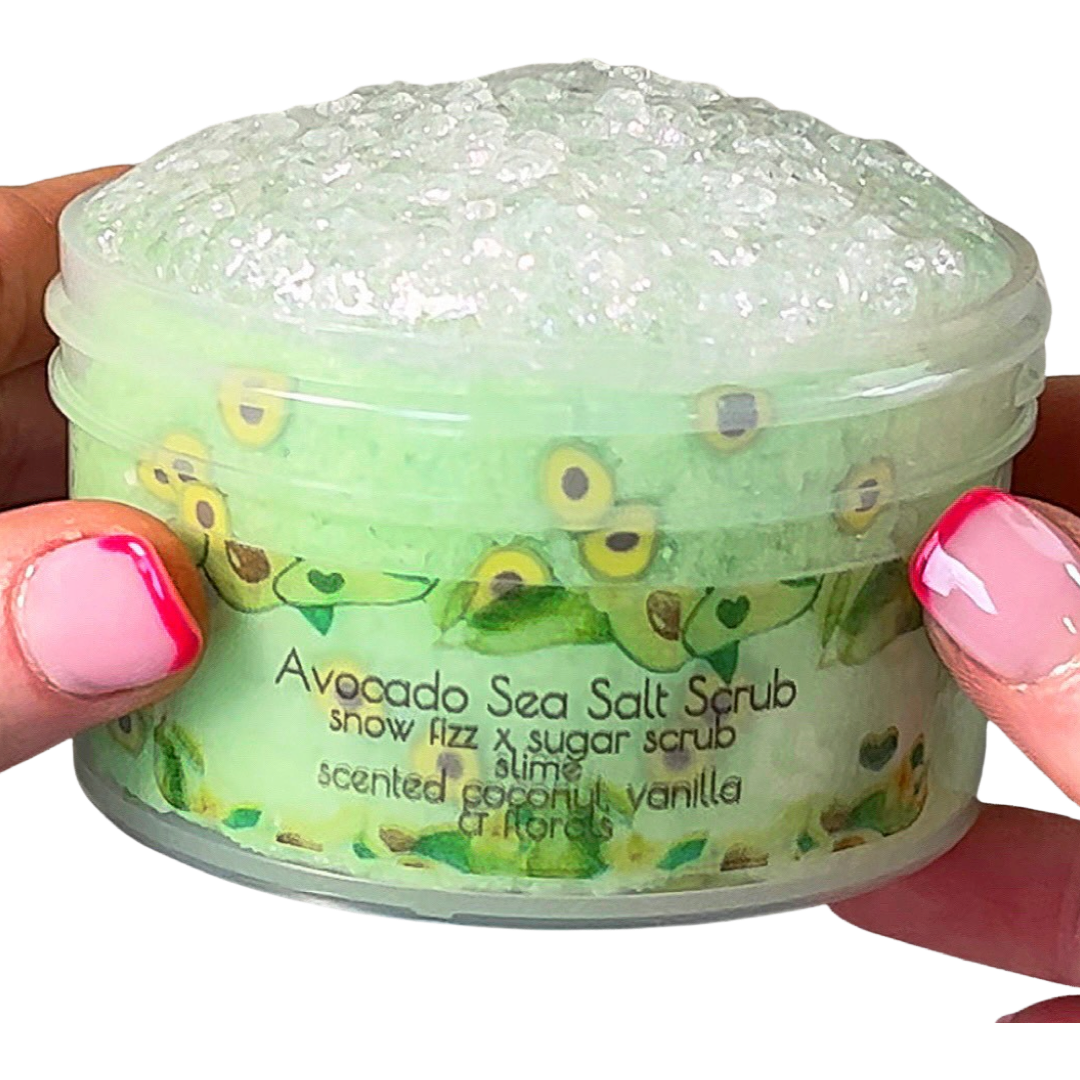 Avocado Sea Salt Scrub snow fizz slime (6 oz.) and sugar scrub bead sl ...